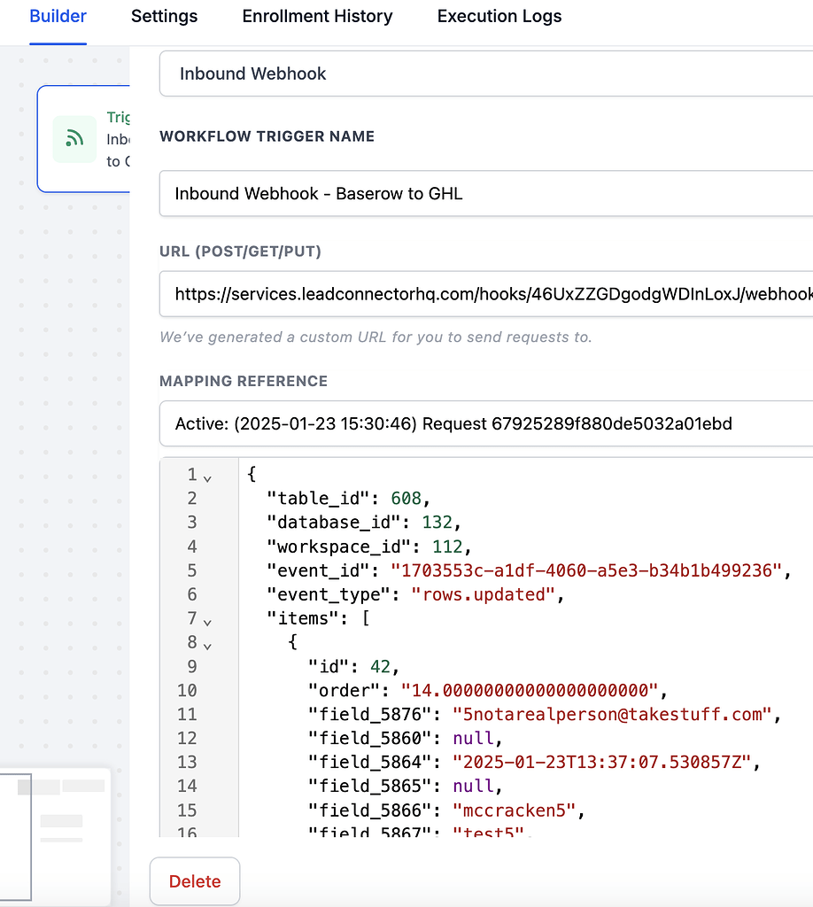 Unable to use table data sent to Go High Level - or actually reference ...
