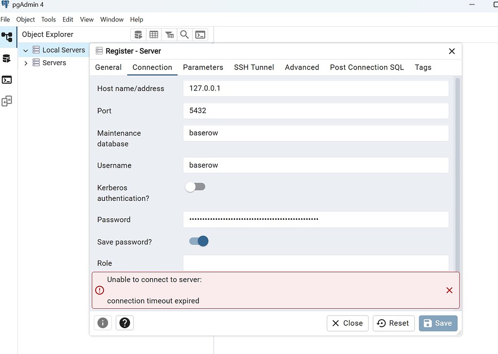 I am not able to connect to baserow db using pgAdmin - Baserow Help - Baserow