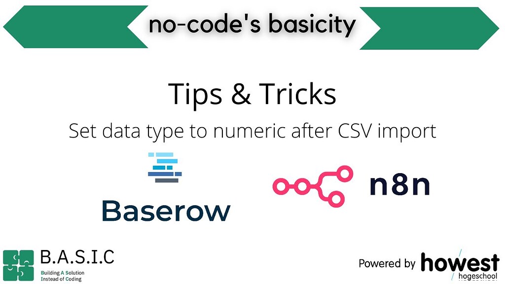 Converting datatypes after importing a CSV file using N8N - Tips&Tricks - Baserow