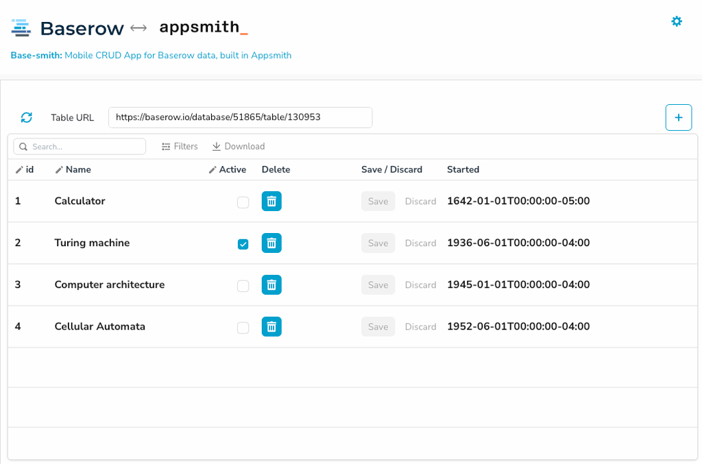 Base-smith: Mobile CRUD App for Baserow data, built in Appsmith - Made with Baserow - Baserow