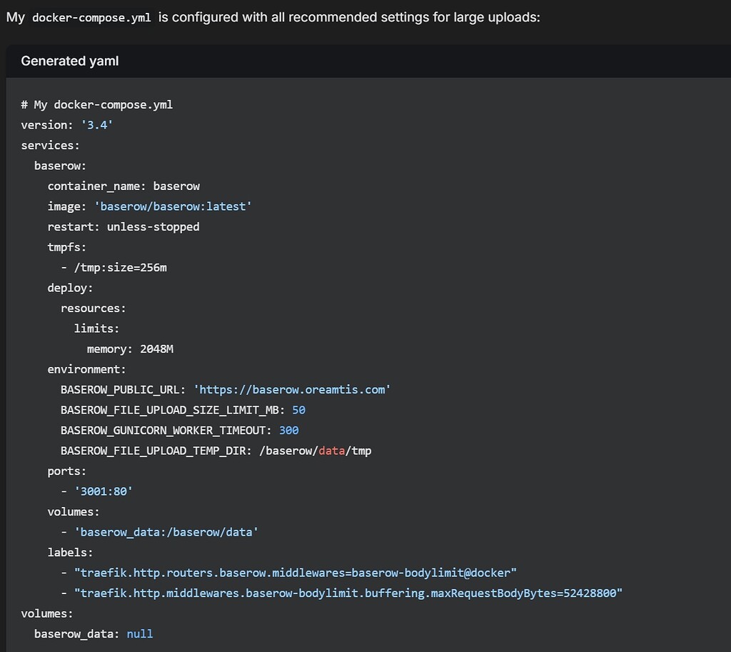 Errno 28 when uploading large file - Technical Help - Baserow
